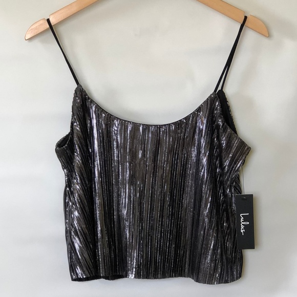 Lulus | Tops | Lulus Midnight Kiss Black Silver Crop Top | Poshmark